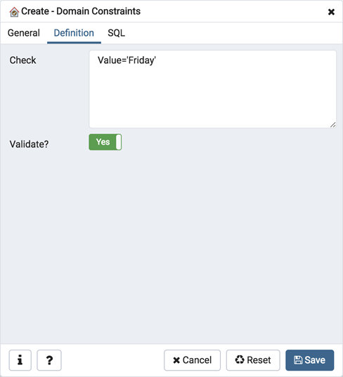 Domain Constraints Dialog — Pgadmin 4 56 Documentation