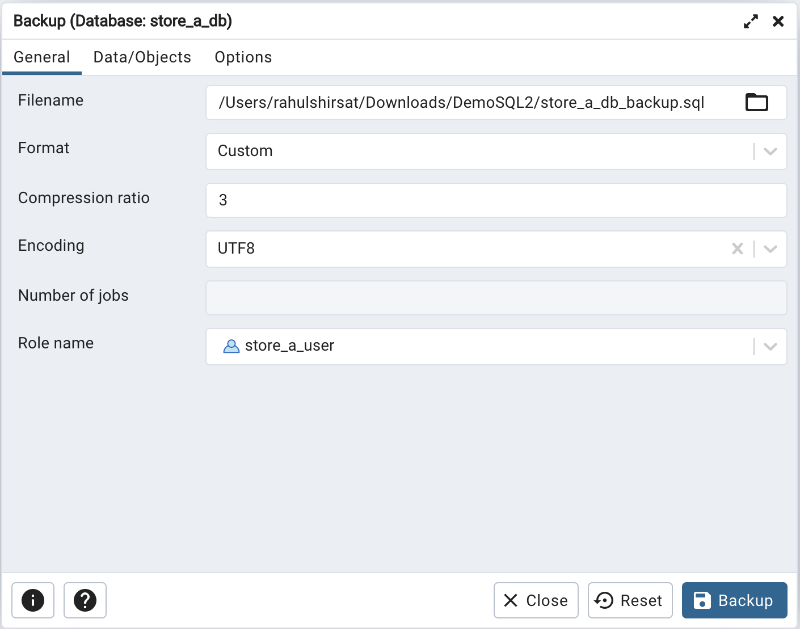 Backup Dialog — pgAdmin 4 6.19 documentation