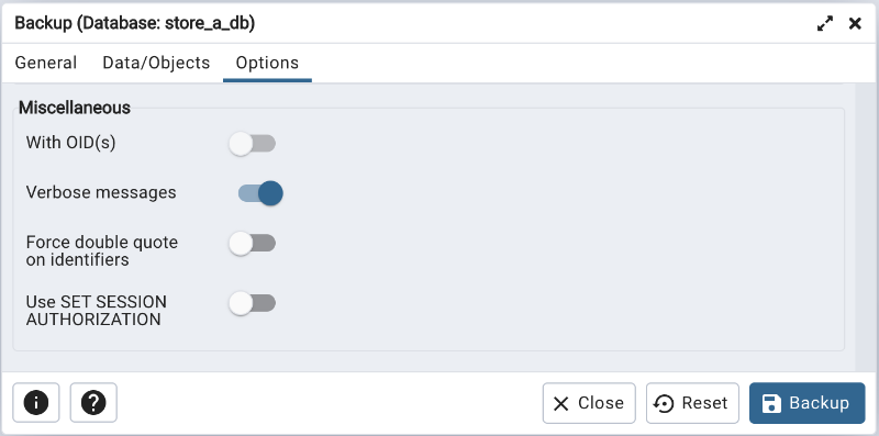 Backup Dialog — pgAdmin 4 6.19 documentation