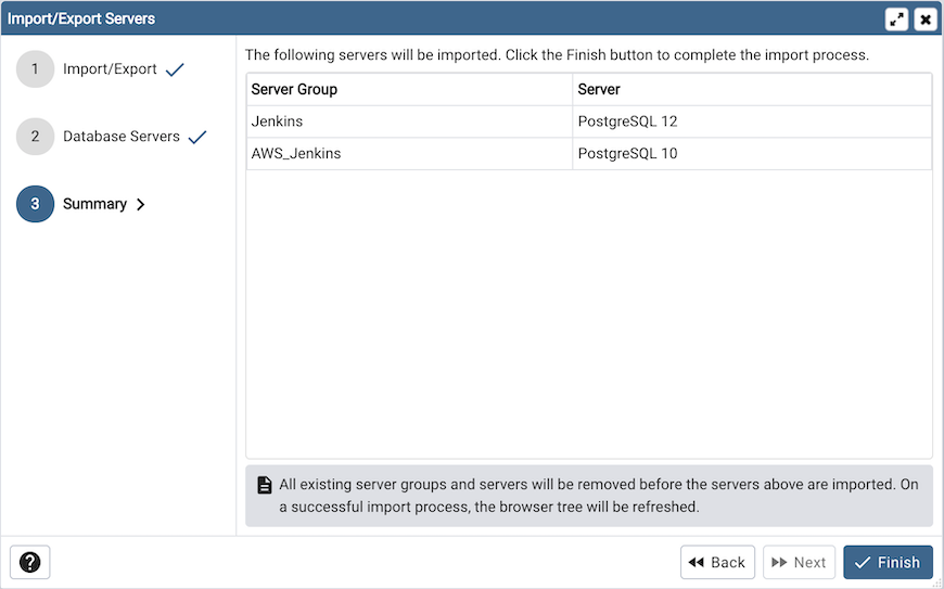 Import/Export Servers — pgAdmin 4 7.3 documentation