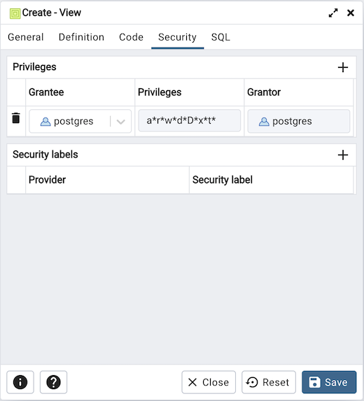 View Dialog — pgAdmin 4 7.4 documentation