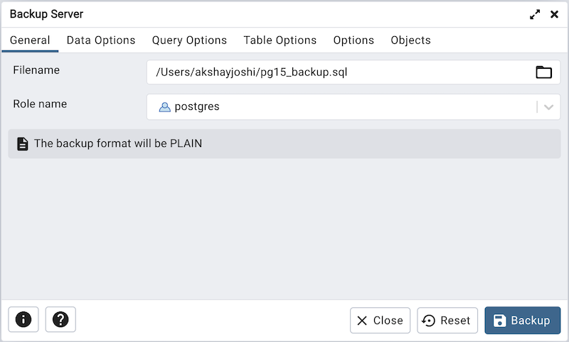 Backup Server Dialog — pgAdmin 4 7.5 documentation
