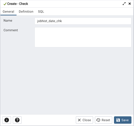 Check Dialog — pgAdmin 4 7.5 documentation
