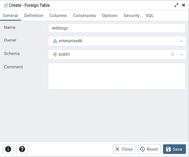 Foreign Table Dialog — pgAdmin 4 8.1 documentation