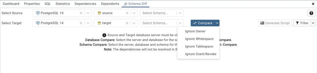 Schema Diff — pgAdmin 4 8.1 documentation