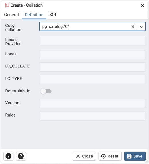 Collation Dialog — pgAdmin 4 8.10 documentation