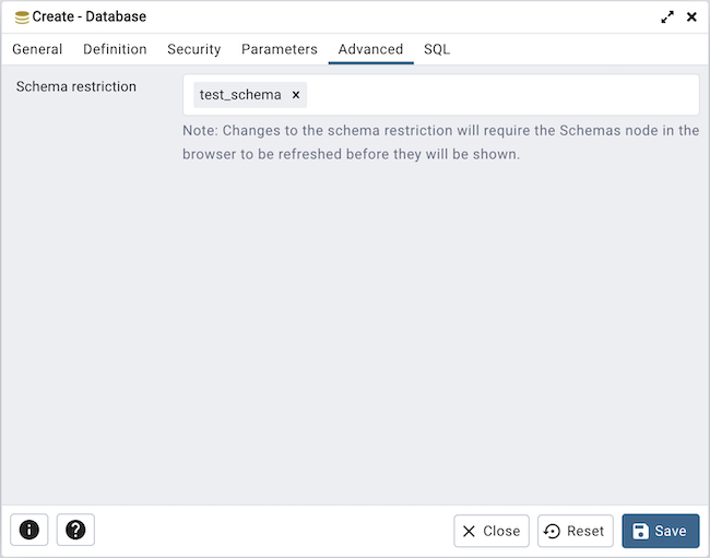 Database Dialog — pgAdmin 4 8.10 documentation