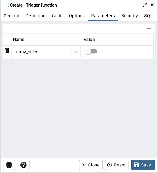 Trigger Function Dialog — pgAdmin 4 8.10 documentation