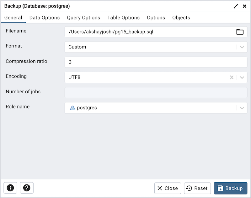 Backup Dialog — pgAdmin 4 8.11 documentation