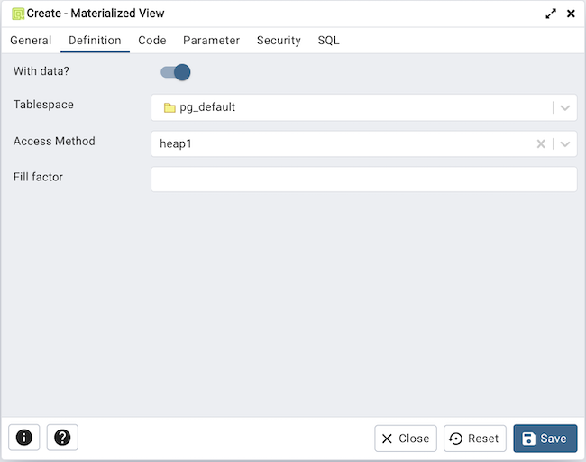 Materialized View Dialog — pgAdmin 4 8.11 documentation