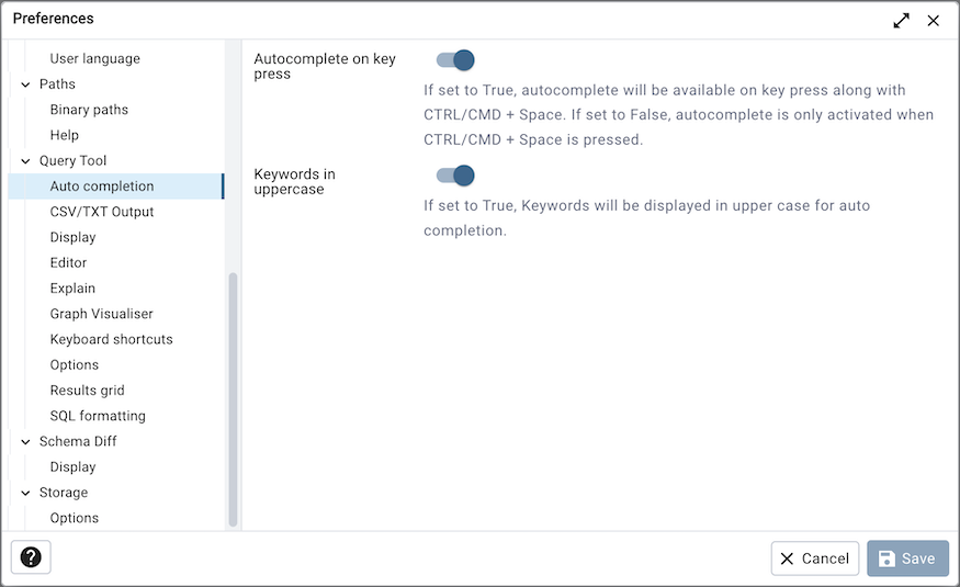 Preferences Dialog — pgAdmin 4 8.11 documentation