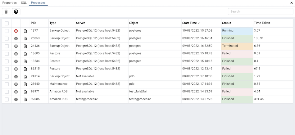 Processes — pgAdmin 4 8.11 documentation