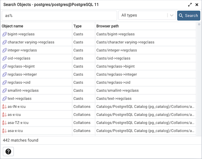 Search objects — pgAdmin 4 8.11 documentation