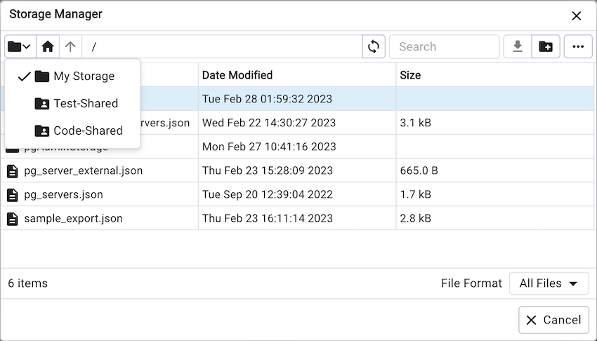 Storage Manager — pgAdmin 4 8.11 documentation