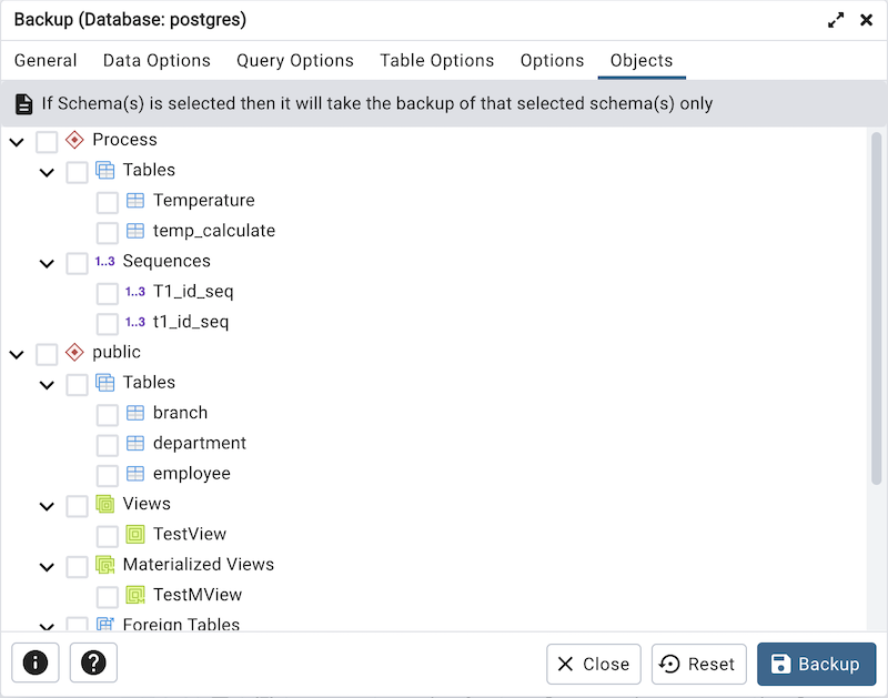 Backup Dialog — pgAdmin 4 8.12 documentation