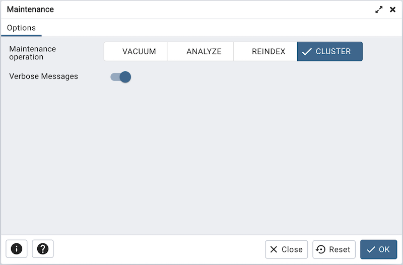 Maintenance Dialog — pgAdmin 4 8.12 documentation