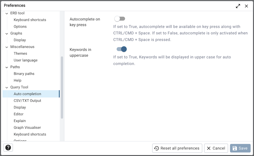 Preferences Dialog — pgAdmin 4 8.12 documentation