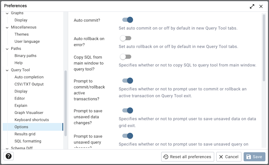 Preferences Dialog — pgAdmin 4 8.12 documentation