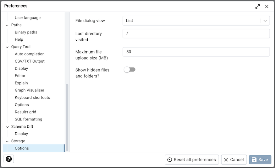 Preferences Dialog — pgAdmin 4 8.12 documentation