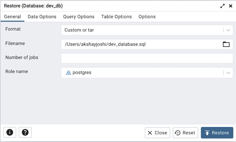 Restore Dialog — pgAdmin 4 8.12 documentation