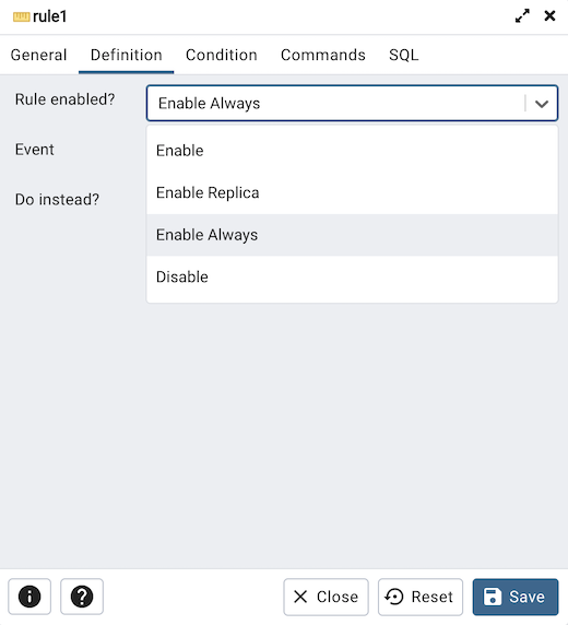 Rule Dialog — pgAdmin 4 8.12 documentation