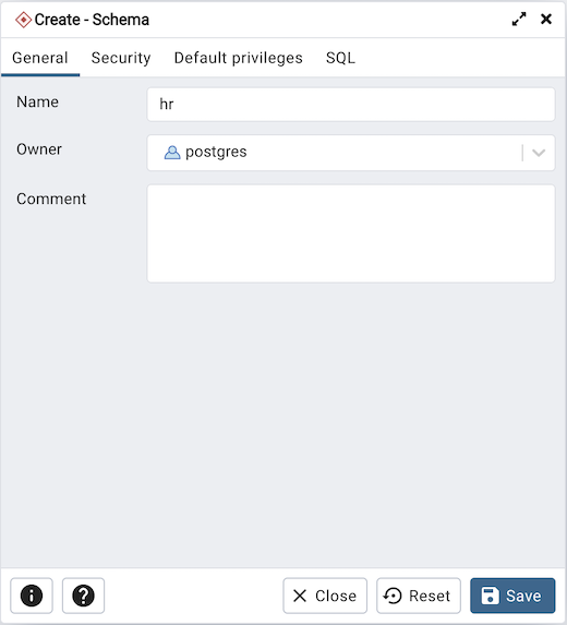 Schema Dialog — pgAdmin 4 8.2 documentation