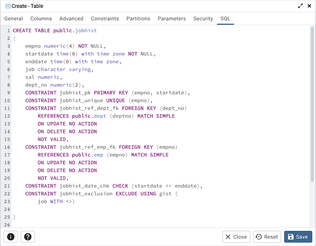 Table Dialog — pgAdmin 4 8.2 documentation