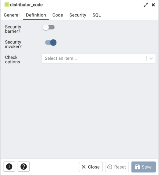 View Dialog — pgAdmin 4 8.2 documentation
