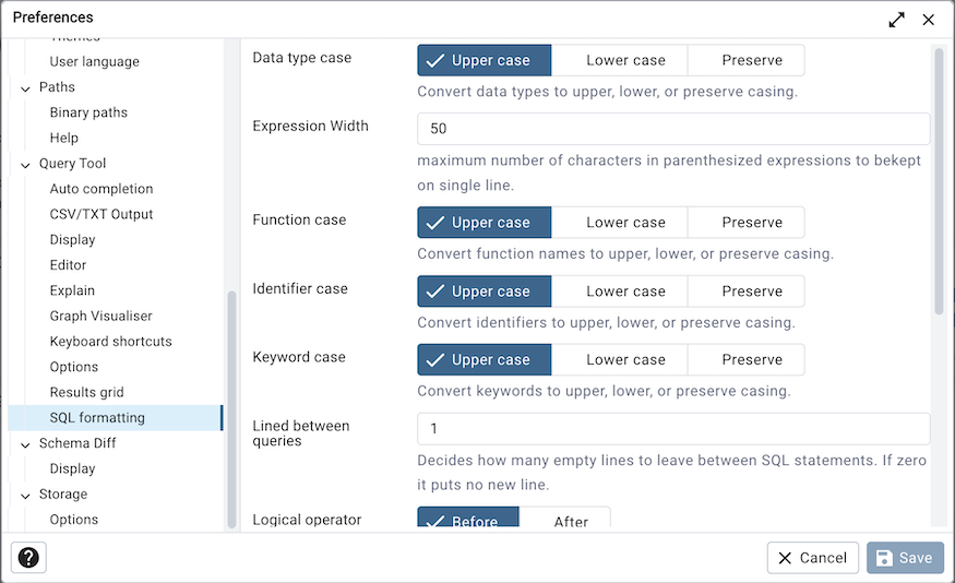 Preferences Dialog — pgAdmin 4 8.3 documentation