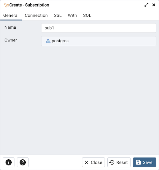 Subscription Dialog — pgAdmin 4 8.3 documentation