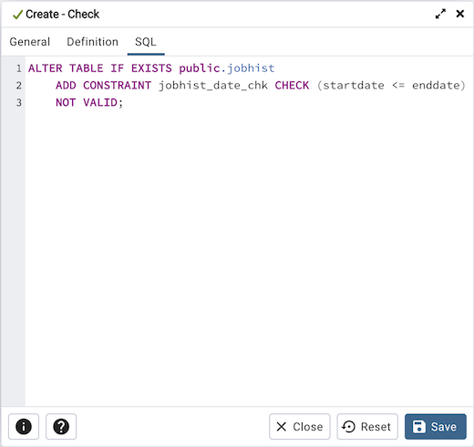 Check Dialog — pgAdmin 4 8.4 documentation