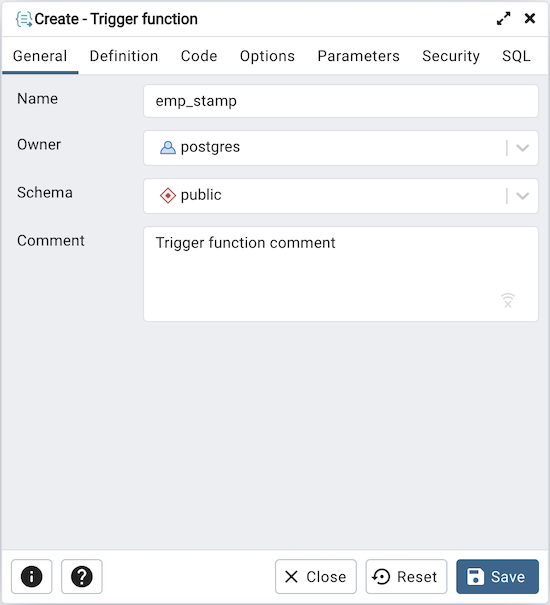 Trigger Function Dialog — pgAdmin 4 8.4 documentation