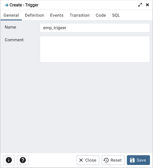 Trigger Dialog — pgAdmin 4 8.4 documentation