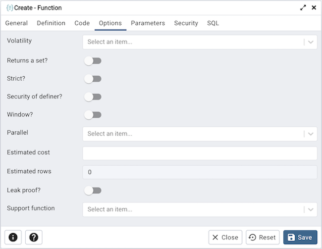 Function Dialog — pgAdmin 4 8.5 documentation