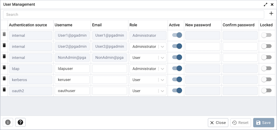 User Management Dialog — pgAdmin 4 8.5 documentation