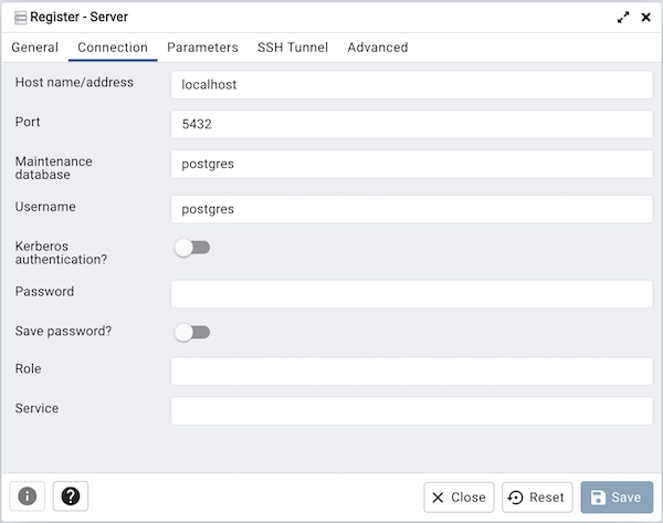 Server Dialog — pgAdmin 4 8.6 documentation