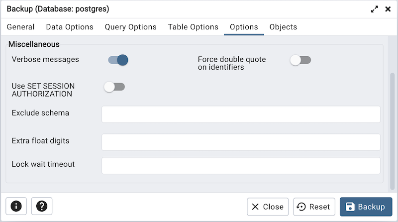 Backup Dialog — pgAdmin 4 8.7 documentation