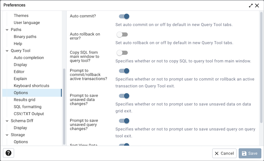 Preferences Dialog — pgAdmin 4 8.7 documentation
