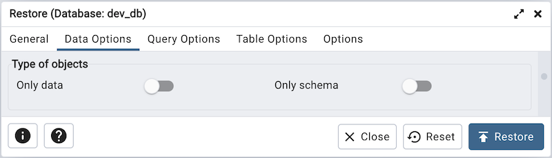 Restore Dialog — pgAdmin 4 8.8 documentation