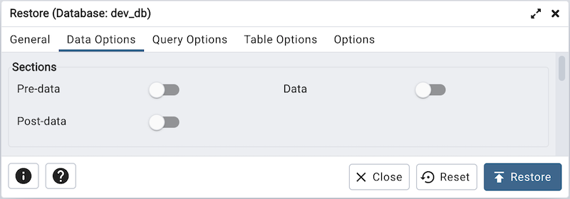 Restore Dialog — pgAdmin 4 8.8 documentation