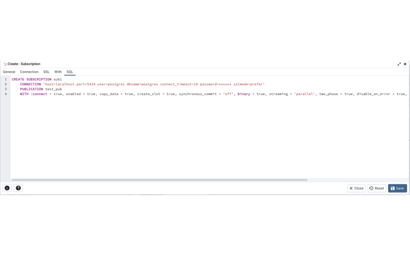 Subscription Dialog — pgAdmin 4 8.8 documentation