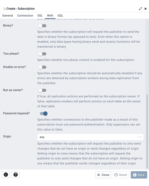 Subscription Dialog — pgAdmin 4 8.8 documentation