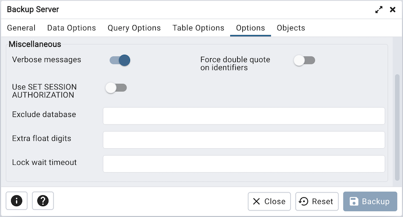 Backup Server Dialog — pgAdmin 4 8.9 documentation