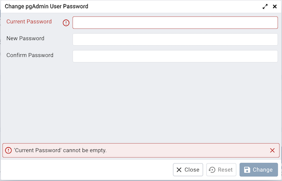 Change User Password Dialog — pgAdmin 4 8.9 documentation
