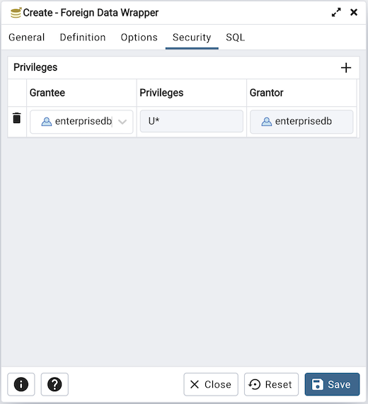 Foreign Data Wrapper Dialog — pgAdmin 4 8.9 documentation