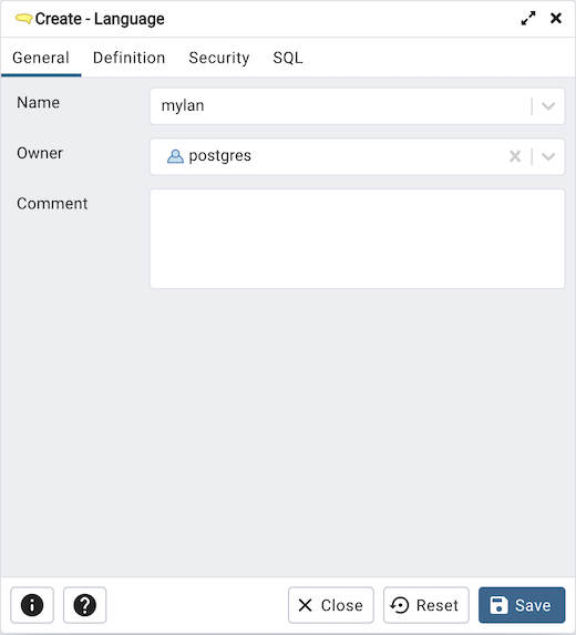 Language Dialog — pgAdmin 4 8.9 documentation