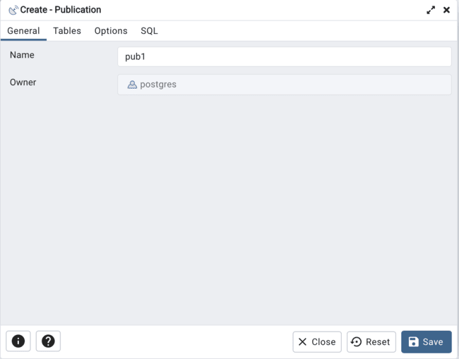 Publication Dialog — pgAdmin 4 8.9 documentation