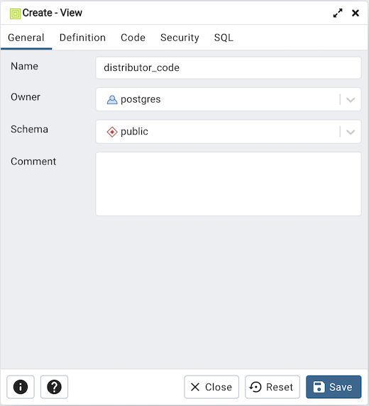 View Dialog — pgAdmin 4 8.9 documentation